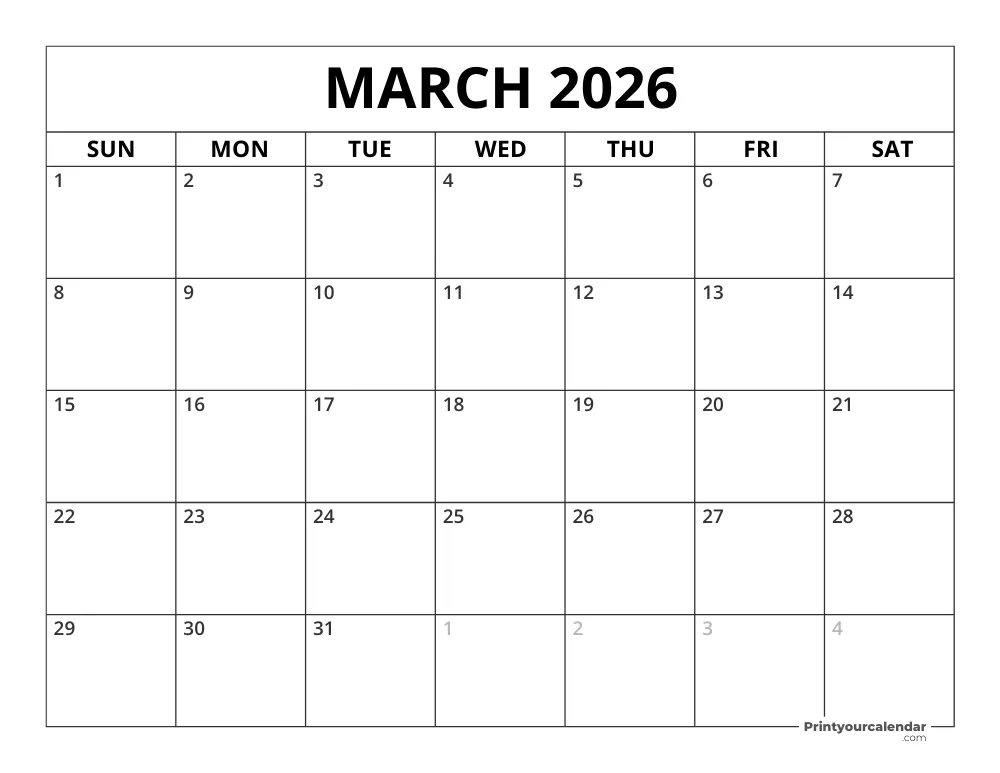 Printable Calendar 2026 Free Templates Printable Calendar 2026 Free Templates